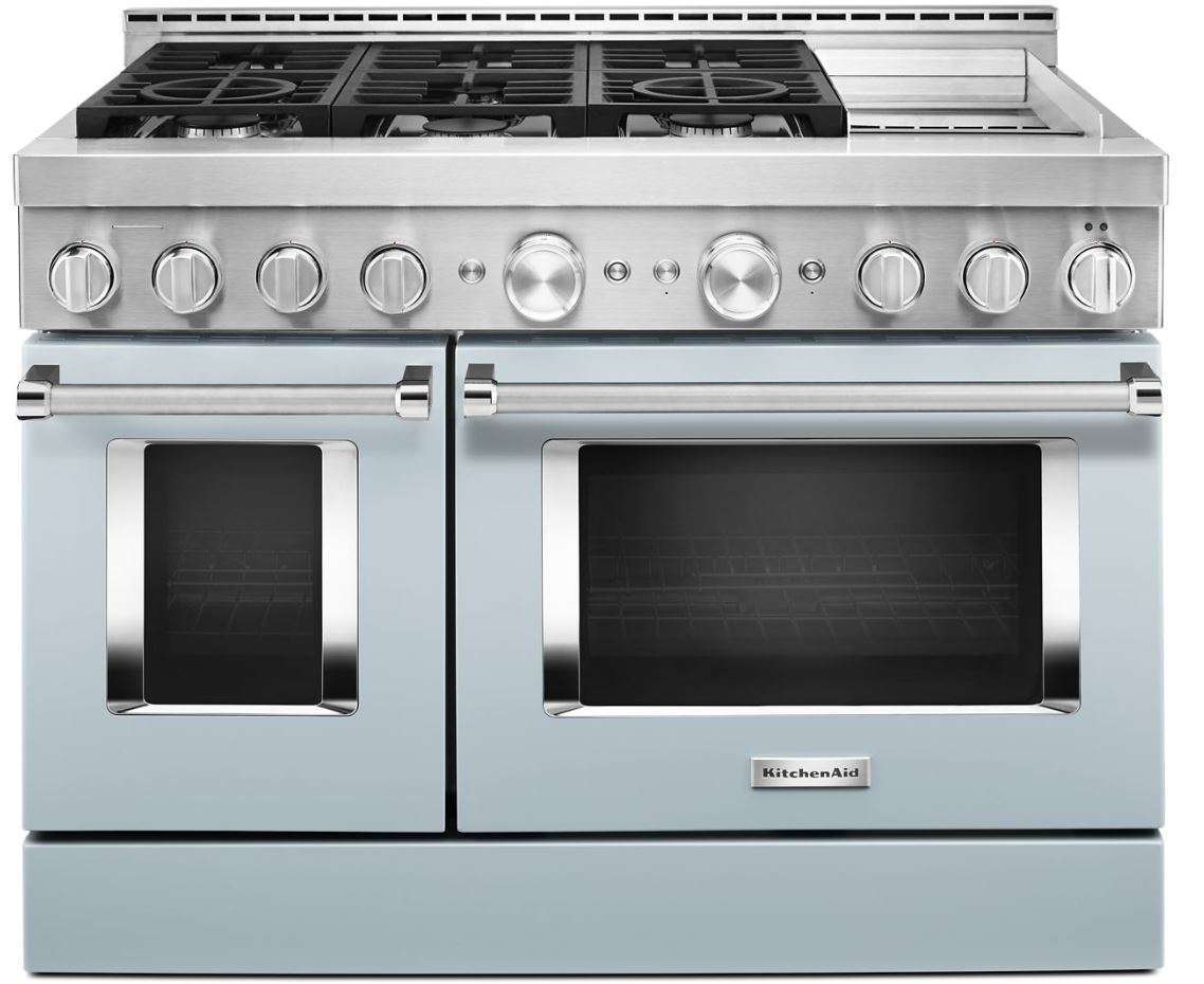 KitchenAid® 48" Misty Blue Smart Commercial-Style Gas Range with ...